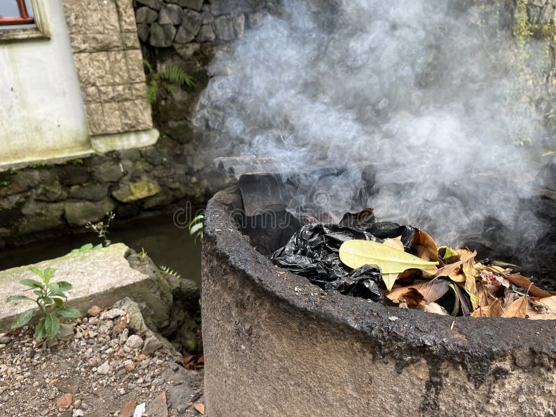 Burned Dry Leaves with Fire and Smoke. Stock Photo - Image of natural ...