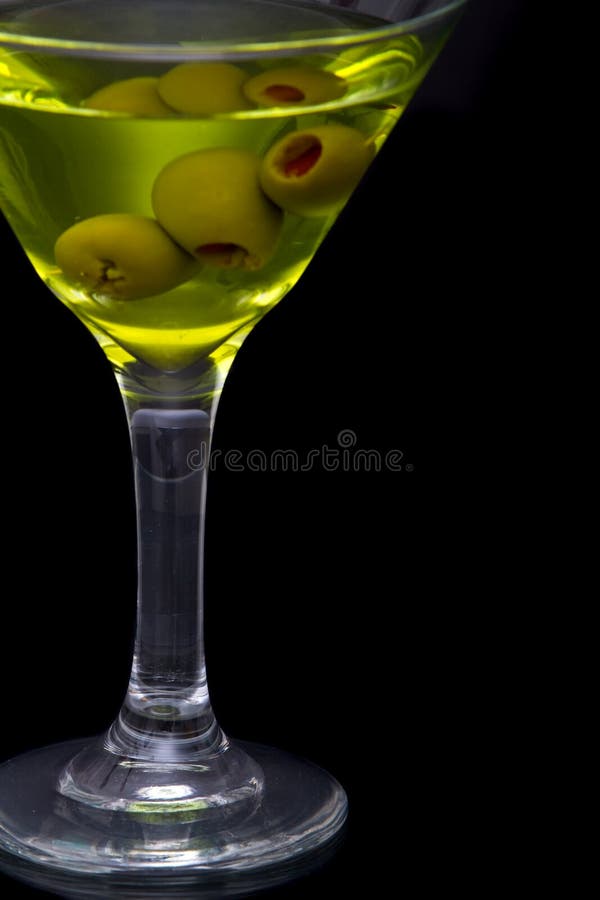 Dry Martini and Green Olives in Glass Stock Photo - Image of shine ...