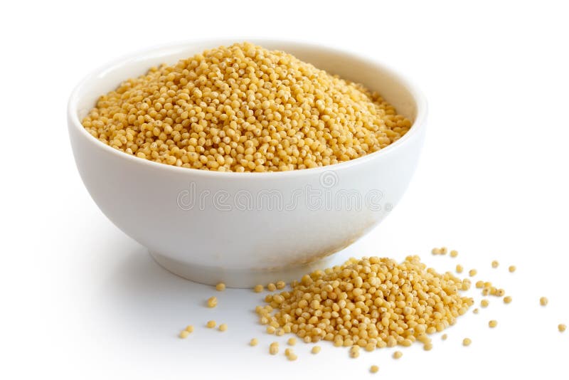 Dry Millet in White Ceramic Bowl. Stock Image - Image of finger ...