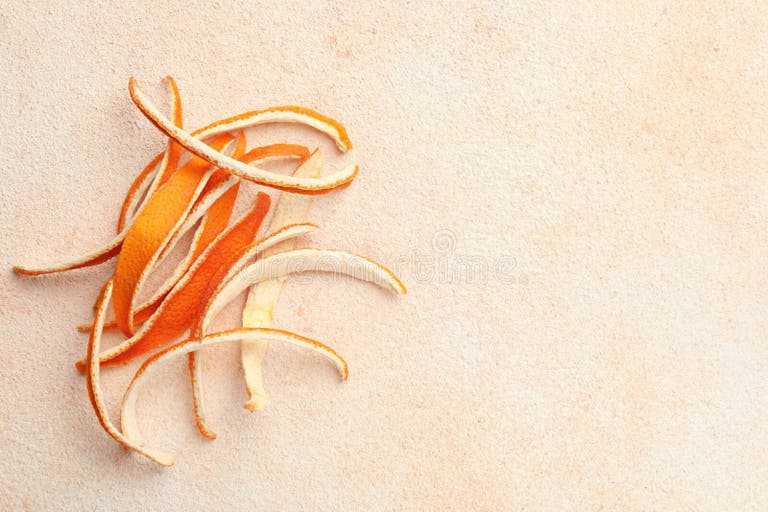 Dry Orange Peels on Beige Table, Top View. Space for Text Stock Image ...
