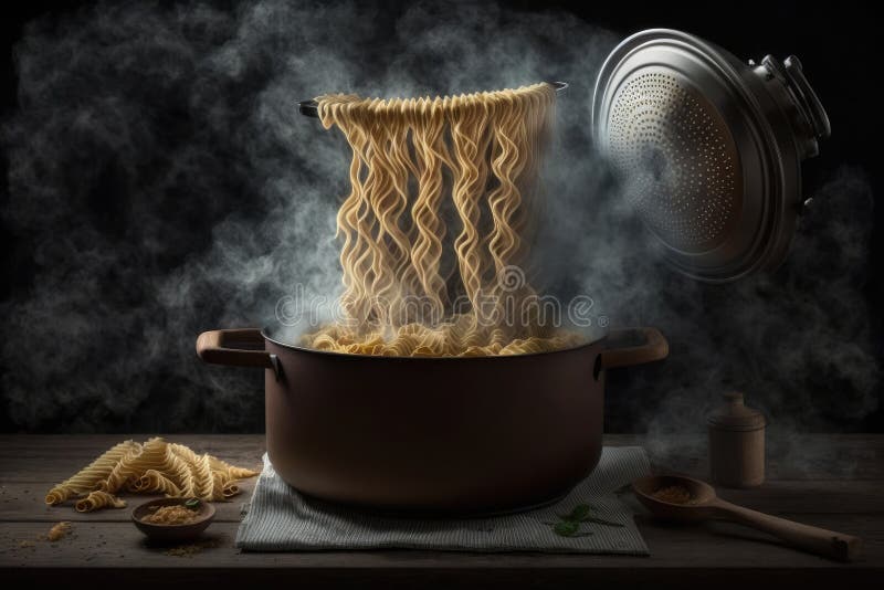 Dry Pasta Being Cooked in a Large Pot with Boiling Water Stock ...