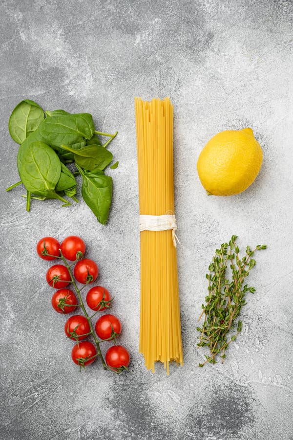 Dry Pasta Spaghetti, on Gray Stone Table Background, Top View Flat Lay ...