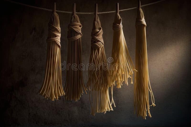 Dry Pastahanging from String, Ready To Be Cooked Stock Illustration ...