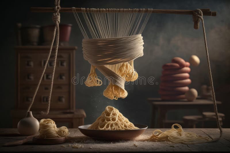 Dry Pastahanging from String, Ready To Be Cooked Stock Illustration ...