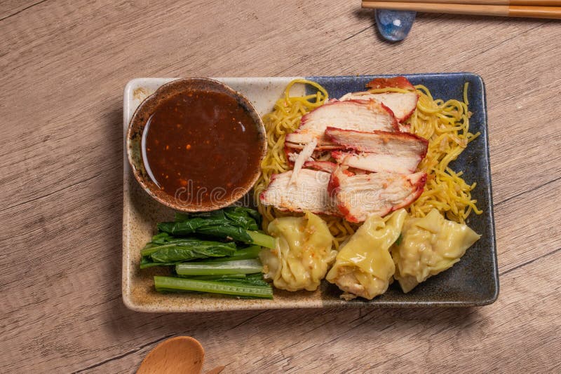 Dry Pork Wonton Noodles Recipe Stock Photo - Image of history, food ...