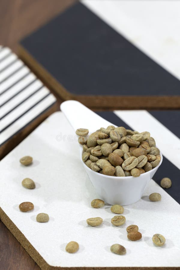 Raw Coffee Beans Sort Dry Process or Natural Process in Measuring Spoon ...
