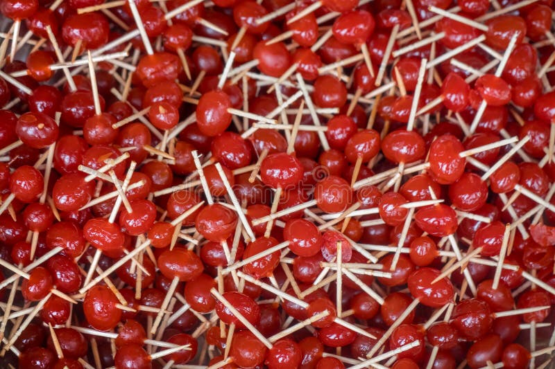 Dry Processed Cherry Fruits with Tooth Picks for Meetha Paan Stock ...