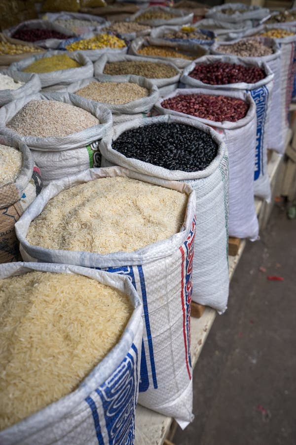 Dry produce in market stock image. Image of food, bags - 82897799