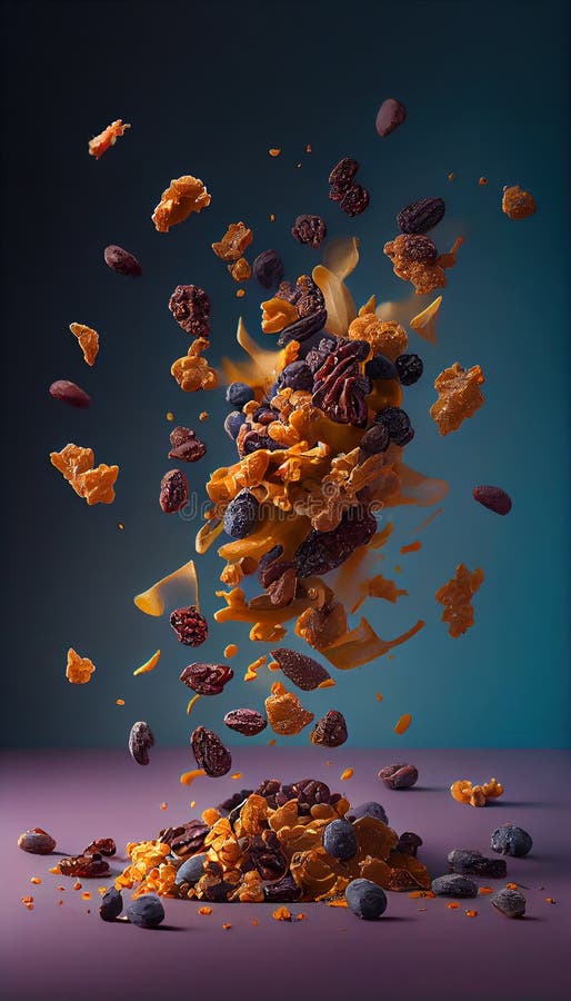 Dry Raisins Creatively Falling-Dripping Flying or Splashing on Blue ...