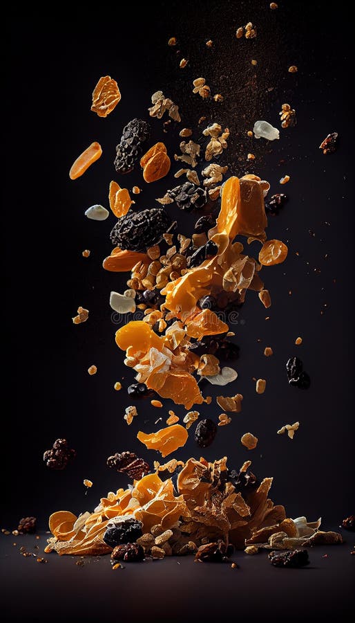 Dry Raisins Creatively Falling-Dripping Flying or Splashing on Dark ...