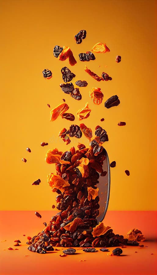 Dry Raisins Creatively Falling-Dripping Flying or Splashing on Yellow ...