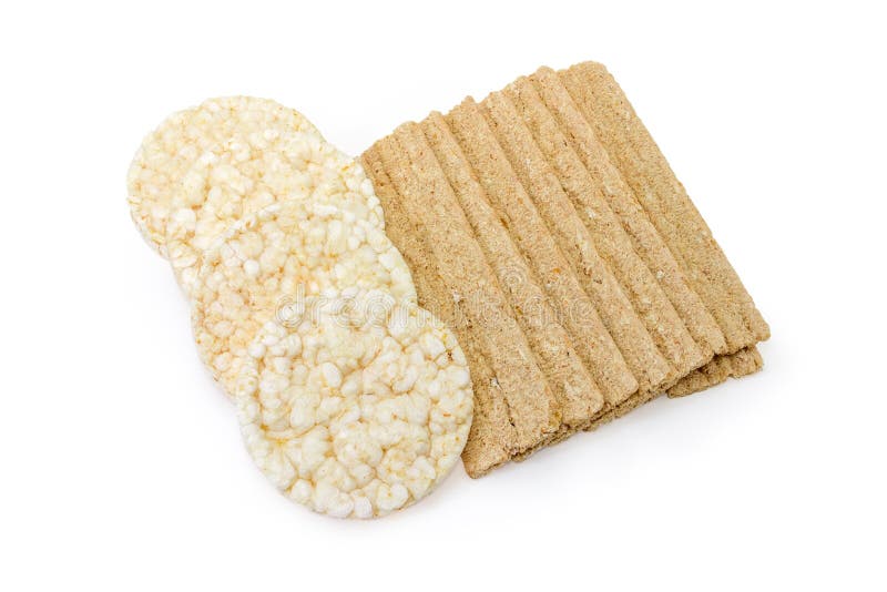 Flat Rye and Puffed Rice Crispbreads on a White Background Stock Image ...