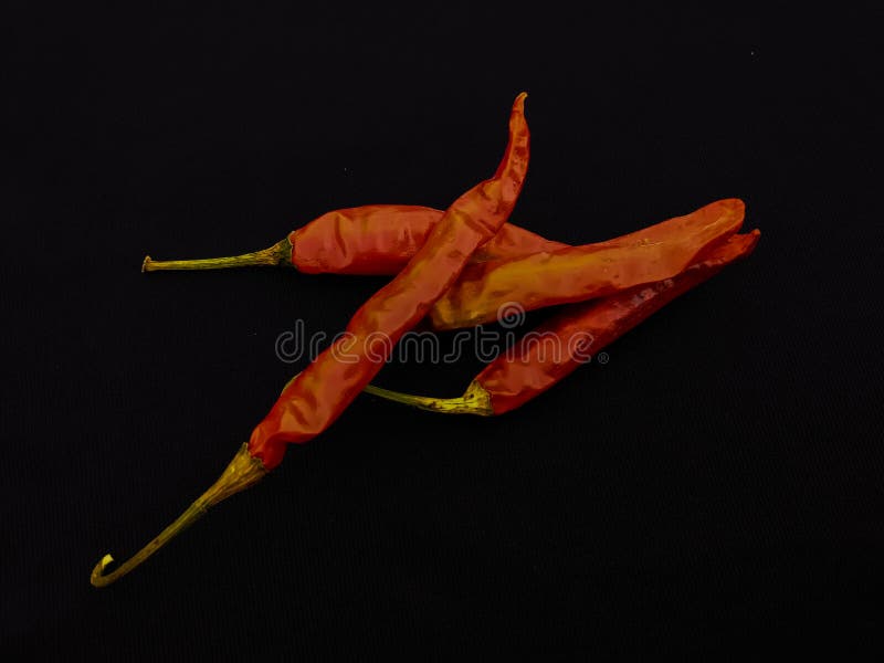Dry Red Chilli with Black Background Stock Photo - Image of cured ...