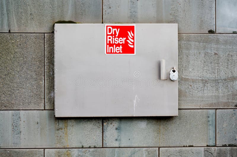 Dry Riser Red Inlet Box and Sign at Wall Stock Photo - Image of ...