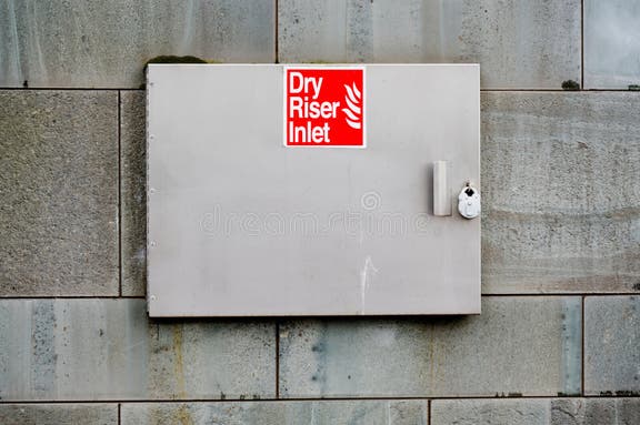 Dry Riser Red Inlet Box and Sign at Wall Stock Photo - Image of ...