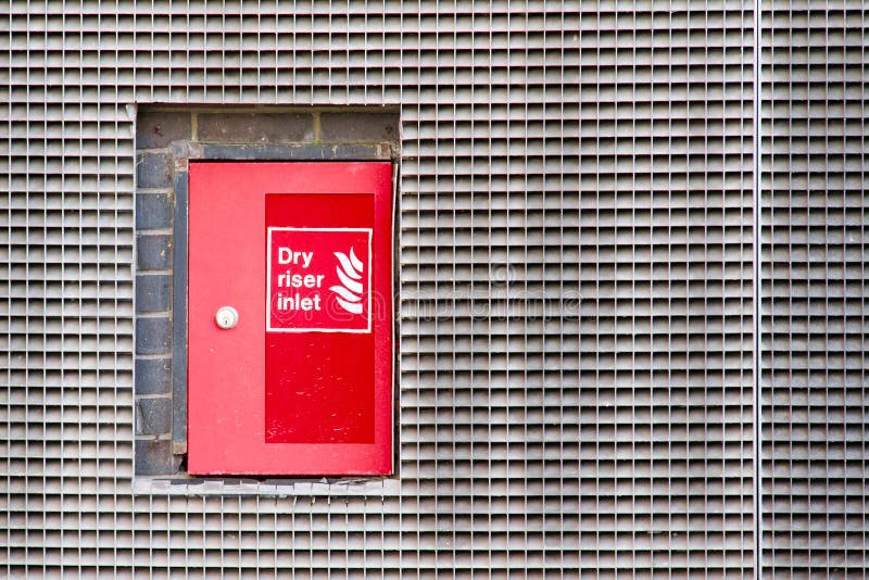 Dry Riser Red Inlet Box and Sign at Wall Stock Image - Image of british ...