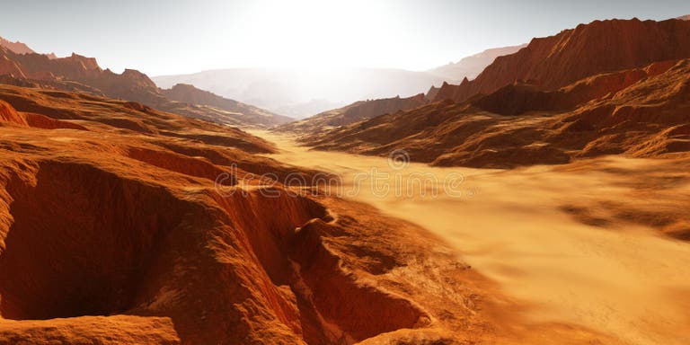 Dry River Bed on Mars. Sunset on Mars Stock Illustration - Illustration ...
