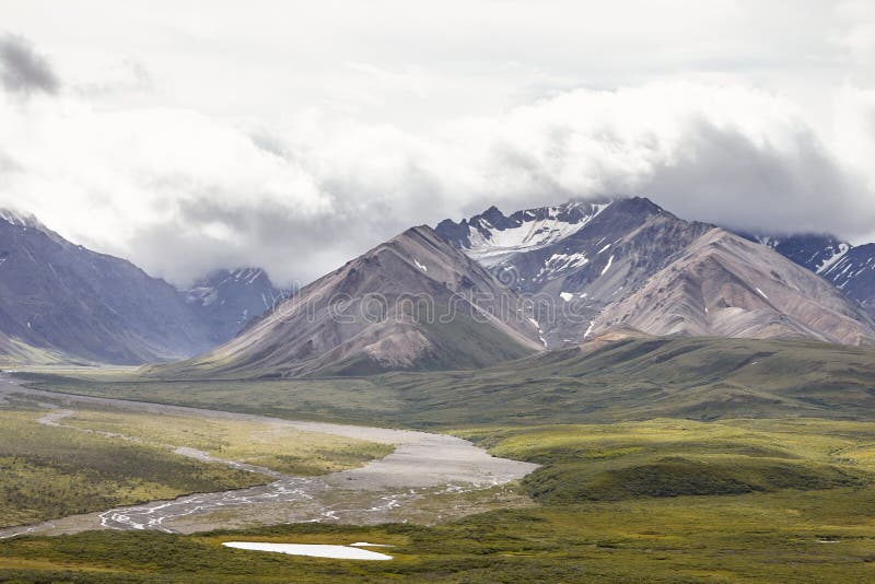 Dry River Bed Running through Valley between Mountains in Alaska Stock ...