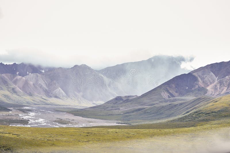 Dry River Bed Running through Valley between Mountains in Alaska Stock ...