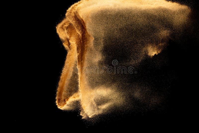 Dry River Sand Explosion.Brown Color Sand Splash Against Black ...