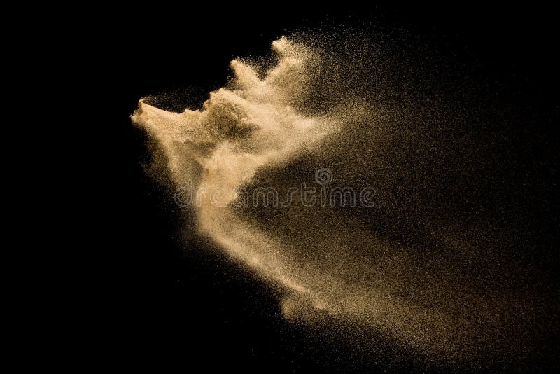Dry River Sand Explosion. Golden Color Sand Splash Against Black ...