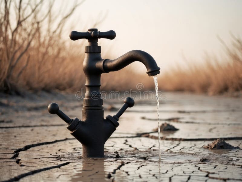 Dry Riverbed Faucet Drought Water Scarcity Crisis. Stock Photo - Image ...