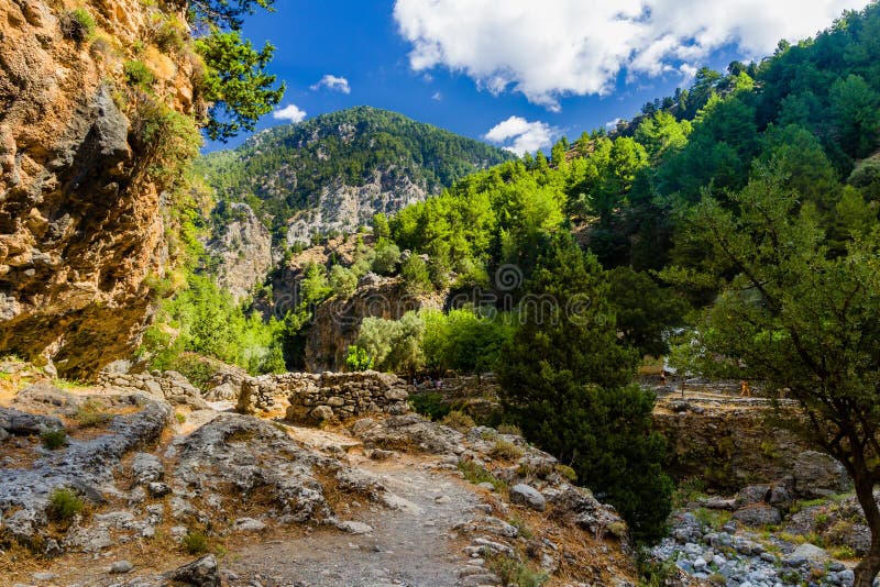 Dry Riverbed and Towering Cliffs in a Huge Natural Gorge Samaria Gorge ...