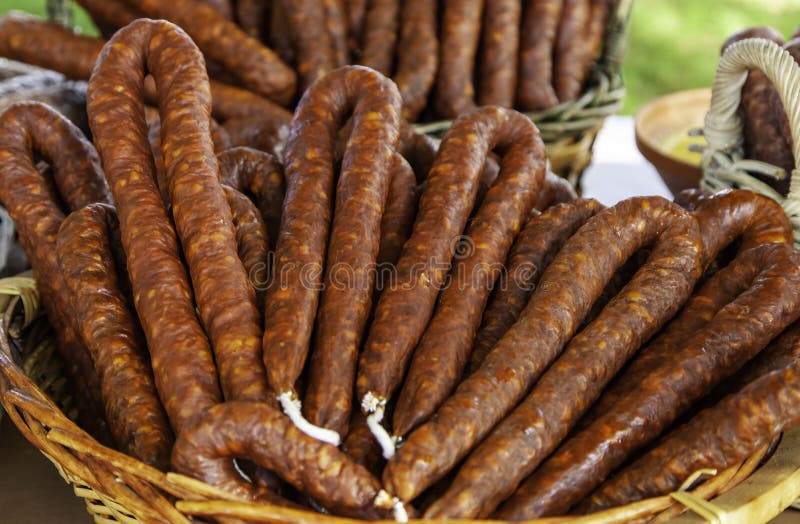 Dry Sausage in a Market Detail Stock Image - Image of salted, food ...