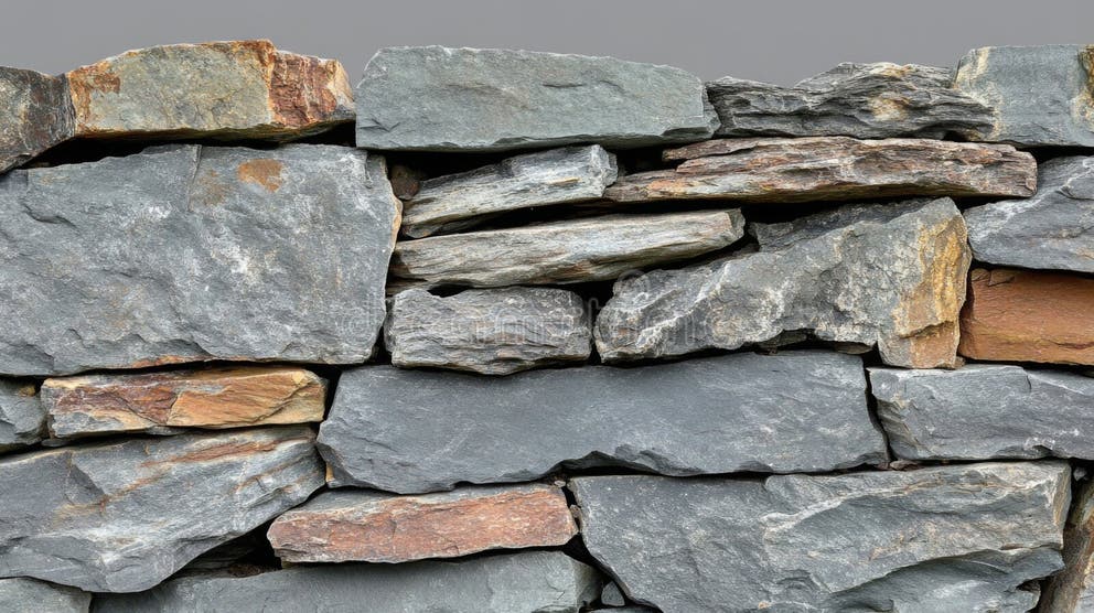 A Dry Stack Stone Wall Showing Various Sizes and Colors of Stone Stock ...
