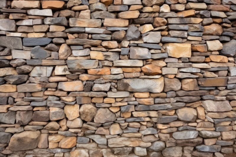 Dry Stacked Brown Stone Wall Stock Photo - Image of material, texture ...