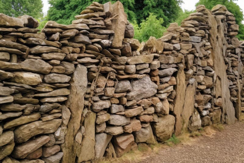 Dry Stone Wall with Varying Stone Shapes and Sizes Stock Image - Image ...