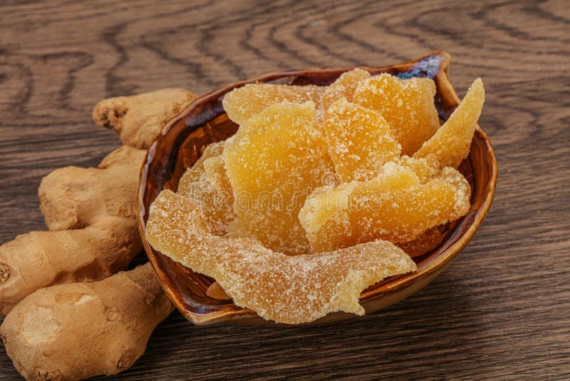 Dry Sweet Ginger in the Bowl Stock Photo - Image of portion, isolated ...