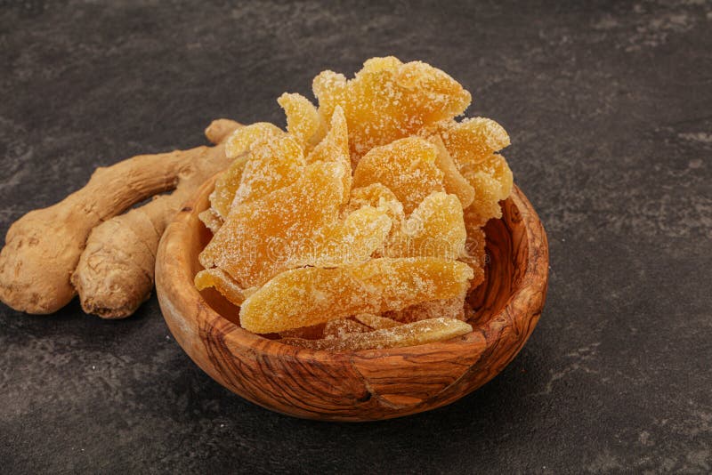 Dry Sweet Ginger in the Bowl Stock Photo - Image of isolated, portion ...
