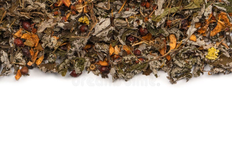 Dry Tea Leaves and Dry Fruit Isolated on White Background Stock Image ...