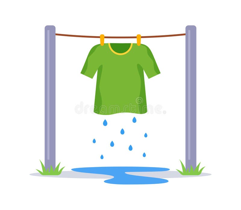 Dry Things on a Line. Wet T-shirt Stock Illustration - Illustration of ...