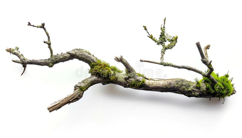 Dry Tree Branch with Moss Isolated on White Stock Photo - Image of ...