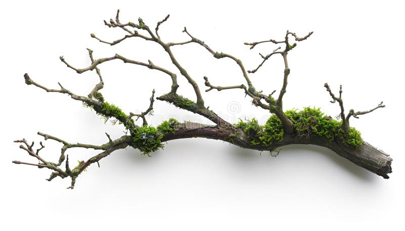 Dry Tree Branch with Moss Isolated on White Stock Photo - Image of ...