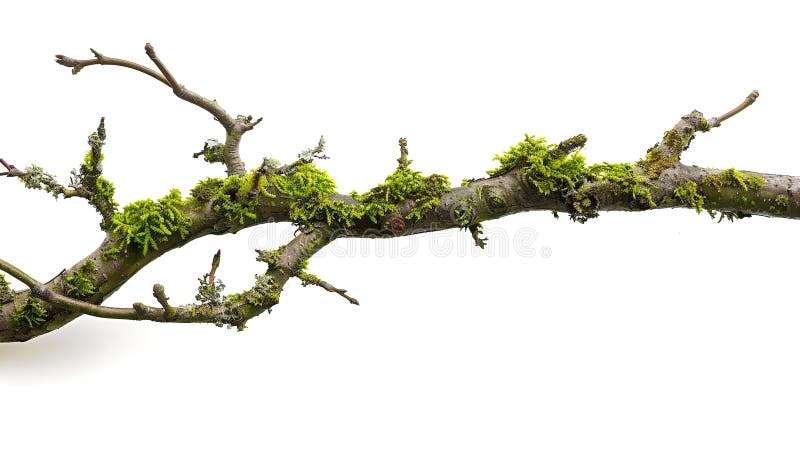 Dry Tree Branch with Moss Isolated on White Stock Image - Image of ...