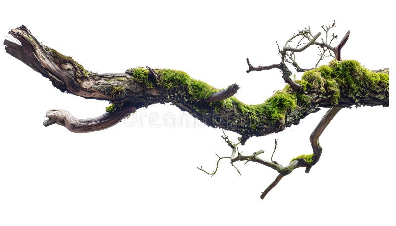Dry Tree Branch with Moss Isolated on White Stock Photo - Image of ...