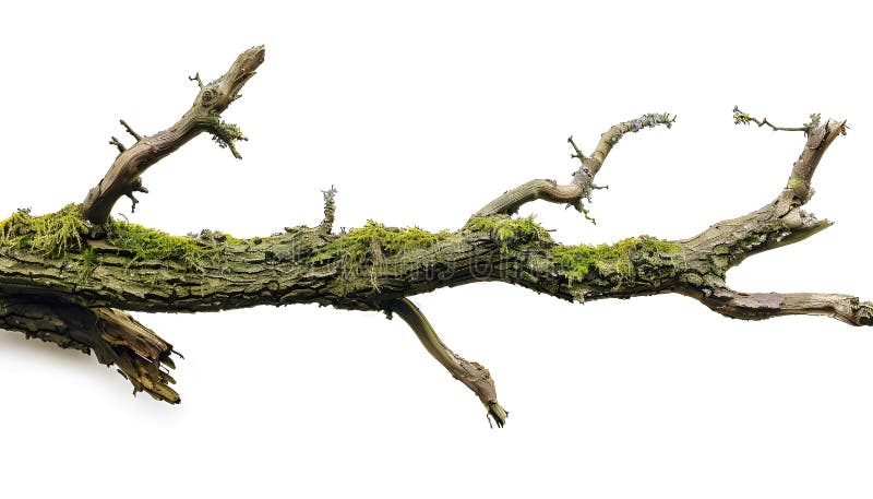 Dry Tree Branch with Moss Isolated on White Stock Photo - Image of ...