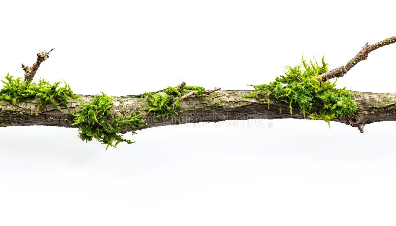 Dry Tree Branch with Moss Isolated on White Stock Image - Image of ...