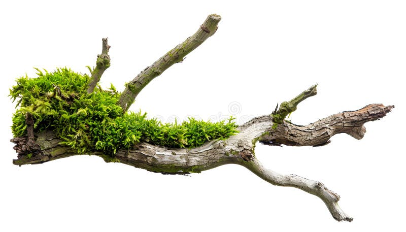 Dry Tree Branch with Moss Isolated on White Stock Image - Image of ...