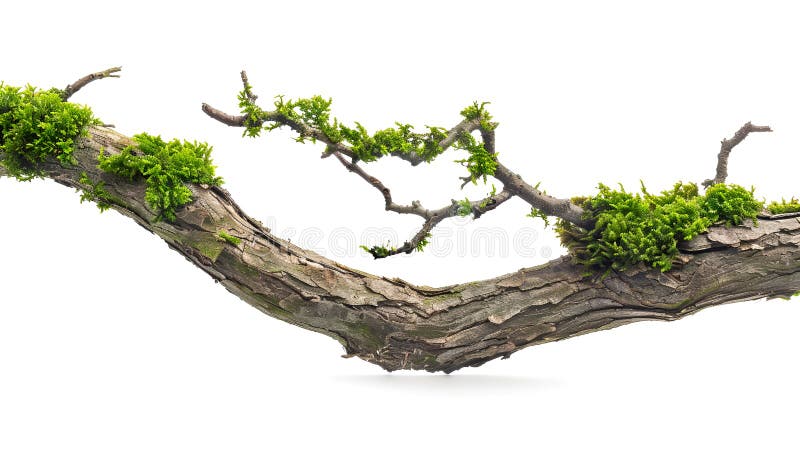 Dry Tree Branch with Moss Isolated on White Stock Image - Image of ...