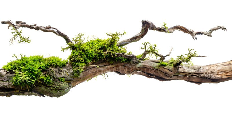 Dry Tree Branch with Moss Isolated on White Stock Photo - Image of ...
