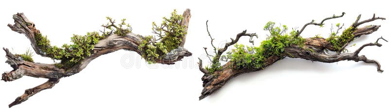 Dry Tree Branch with Moss Isolated on White Stock Illustration ...
