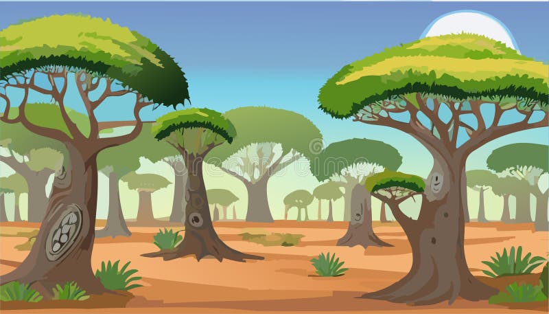 Dry Tree in the Forest. Vector Illustration of Dry Land with Big Trunk ...
