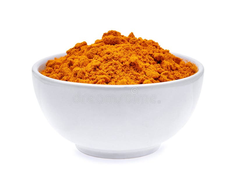 Dry Turmeric Powder in White Bowl Isolated on White Background Stock ...