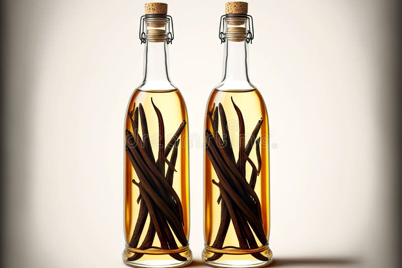 Dry Vanilla Beans with Vanilla Extract in Two Transparent Bottles Stock ... Dry Vanilla Beans with Vanilla Extract in Two Transparent Bottles Stock ...