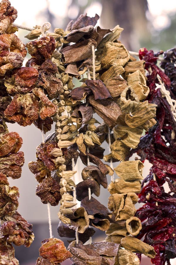 Dry Vegetables and Spices on Ropes Stock Photo - Image of closeup ...