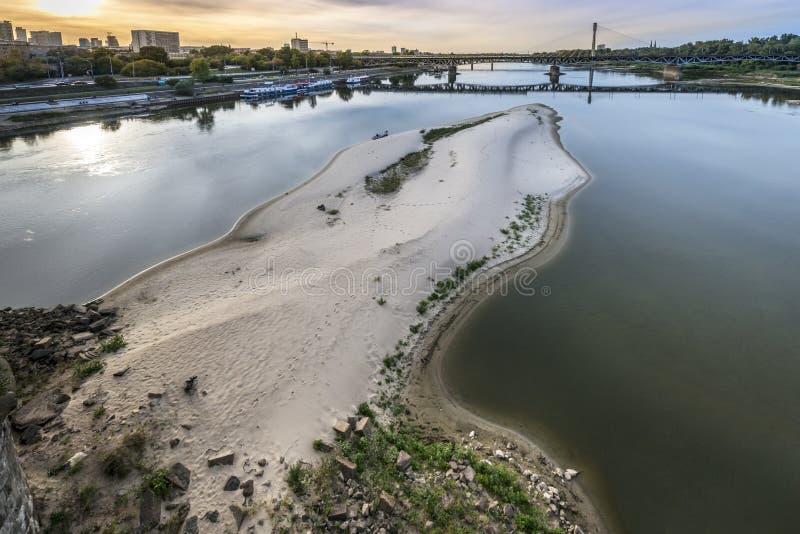 Dry Vistula River in Warsaw, Poland Stock Image - Image of lines ...